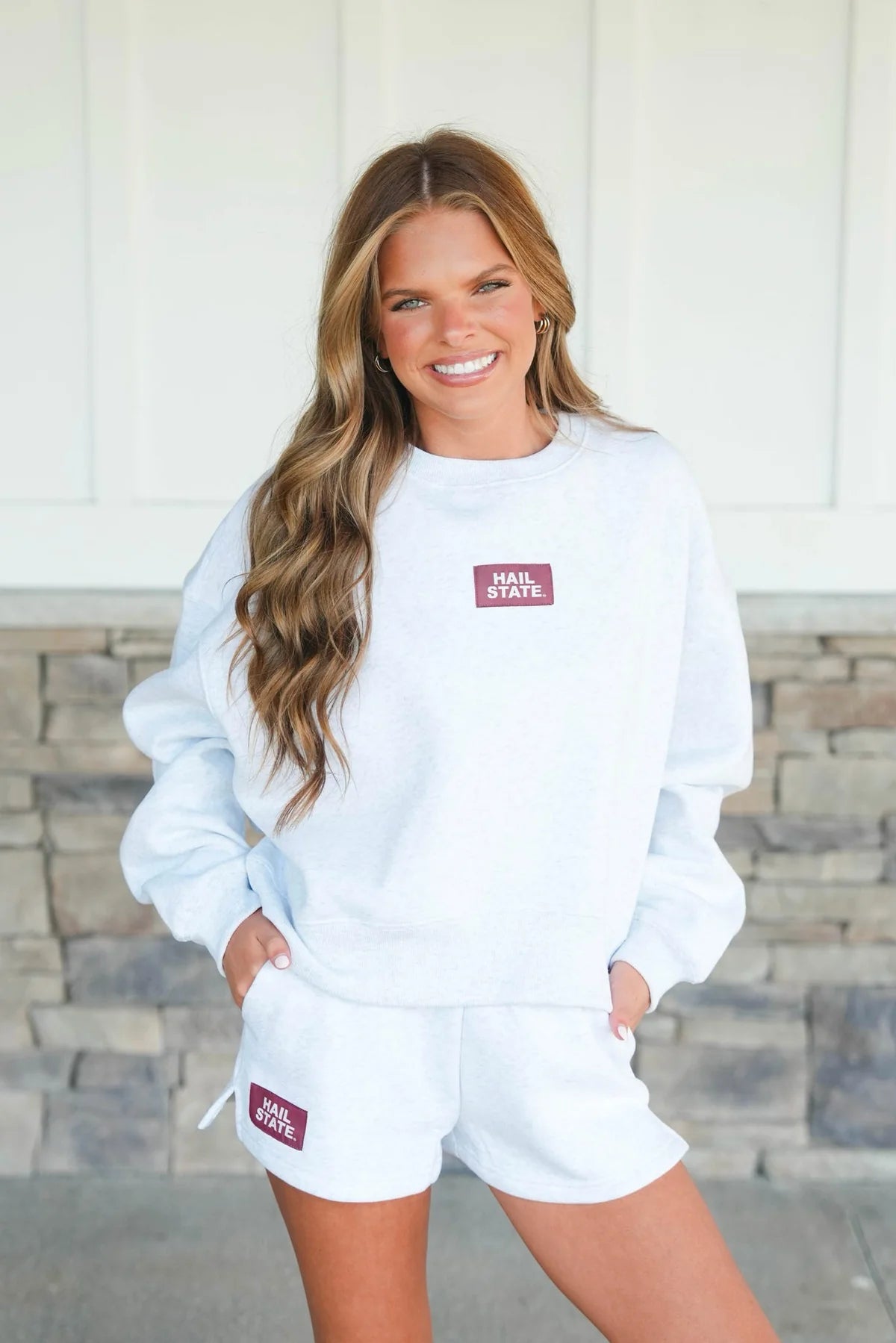 The Becca- Ash- Crewneck Hail State Woven Patch