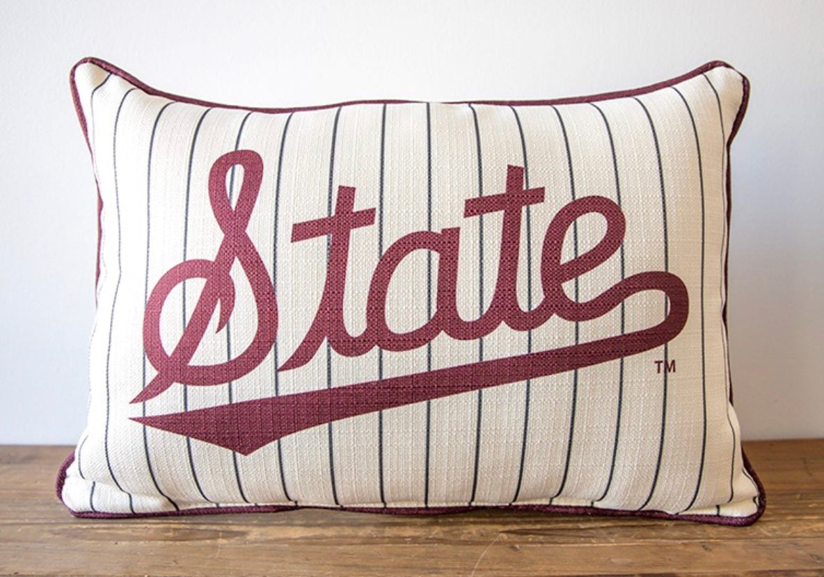 Little Birdie Mississippi State Pinstripe State Script Pillow