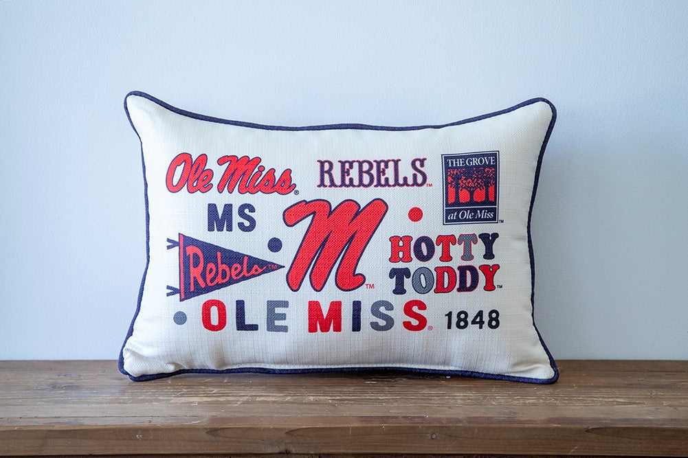 Little Birdie Ole Miss Collegiate Cluster Pattern with navy piping Pil ...